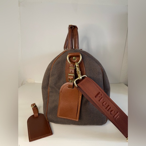 french | Bags | French Luggage Brown Herringbone Duffel Bag | Poshmark